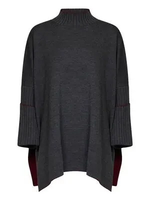 Herno Grey Virgin Wool Knit Poncho-style Top - Multicolor