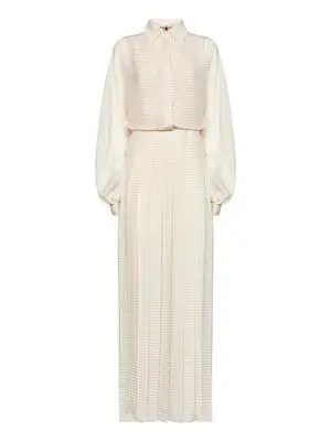 Fendi Fendi Women Ivory Silk Crêpe Jacquard Long Shirt Dress Multicolor