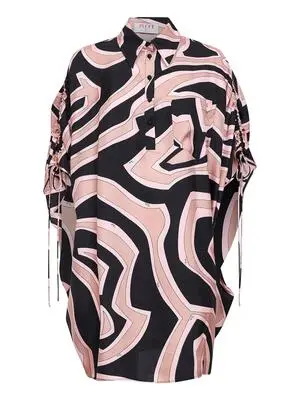 Emilio Pucci Pucci Women Black And Pink Labirinto-Print Silk Twill Short Kaftan Dress Multicolor