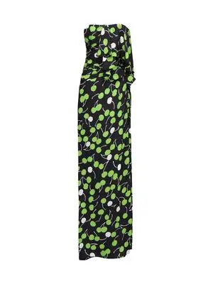 Saint Laurent Saint Laurent Women Black Cherry Silk Long Bustier Dress Multicolor
