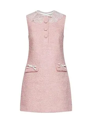 SELF-PORTRAIT Self Portrait Women Pink Bouclé Mini Dress With Lace Collar Multicolor