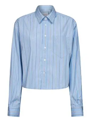 AMI Ami Paris Women Blue Striped Cotton Poplin Cropped Shirt