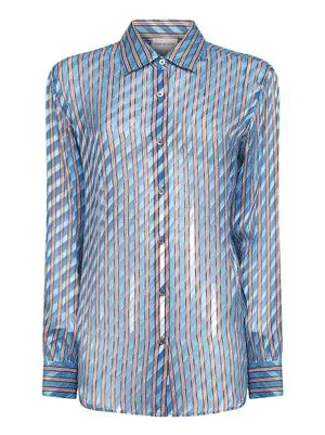 Dries Van Noten Dries Van Noten Women Turquoise Devoré Viscose And Silk Striped Shirt Multicolor