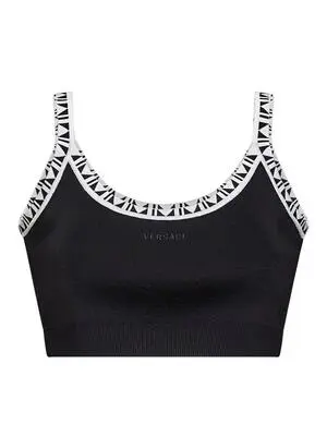 Versace Versace Women Black Knit Cropped Top With Jacquard Details Multicolor