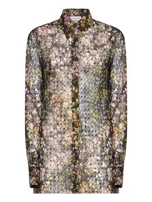 DRIES VAN NOTEN Dries Van Noten Women Aubergine Mini Floral Patchwork-Print Jacquard Calima Shirt