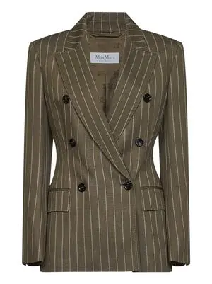 Max Mara Max Mara Women Khaki Green Pinstriped Jersey Mxmbalta Double-Breasted Blazer Multicolor