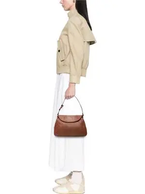 Bottega Veneta 2012-2026 Intrecciato Trimmed Nappa Double Flap Shoulder Bag Brown