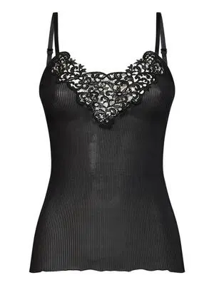 Saint Laurent Saint Laurent Women Black Ribbed Silk Knit Guipure Tank Top Multicolor