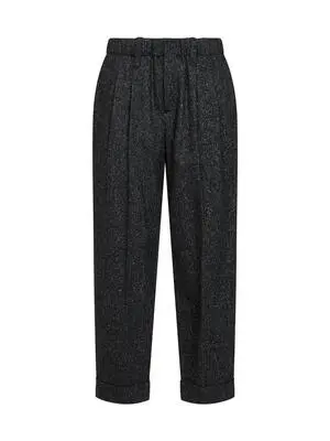 Brunello Cucinelli Black Donegal Wool Baggy Sartorial Trousers - Multicolor