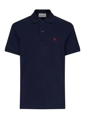 AMI Paris Midnight Blue Cotton Piqué De Cœur Polo Shirt - Multicolor