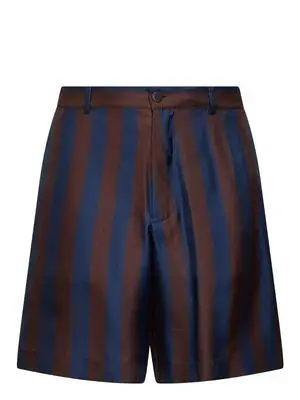 Fendi Fendi Men Brown And Navy Blue Pequin Silk Bermuda Shorts Multicolor