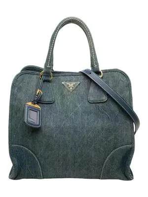 PRADA 2000-2026 Denim Open Convertible Tote Satchel