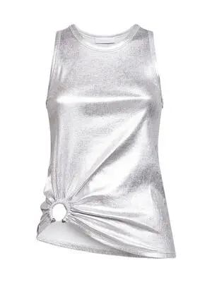 Rabanne Rabanne Women Silver Foil Ribbed Jersey Tank Top With Piercing Multicolor
