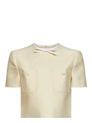 SELF-PORTRAIT Self Portrait Women Yellow Taffeta Cropped Top With Bow Detail Multicolor