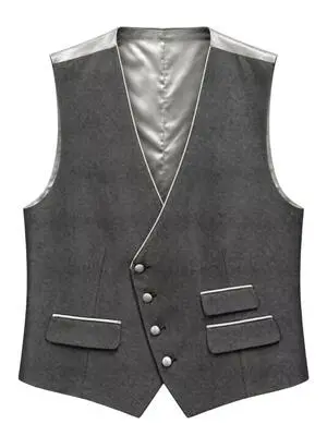 RAMON SANJURJO Asymmetric-fastening Piped Waistcoat - Grey