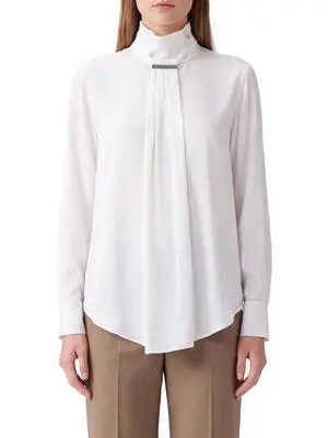 BRUNELLO CUCINELLI High-neck Cotton-blend Blouse With Monili Embellishment