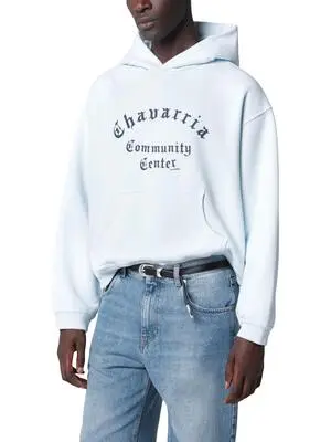WILLY CHAVARRIA Relaxed Fit Cotton Hoodie With Kangaroo Pocket Blue