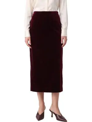 Alberta Ferretti High-waisted Velvet Midi Pencil Skirt With Back Slit Red