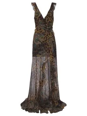 ETRO Printed Ruffled Seersucker Gown