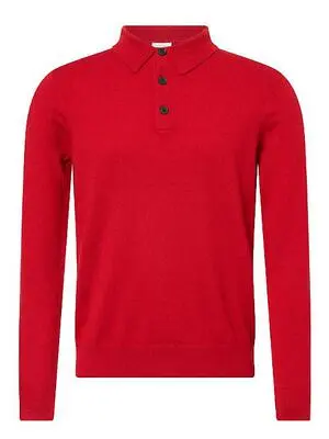 Sunspel Knitted Cashmere Polo Jumper Xl Ruby Red