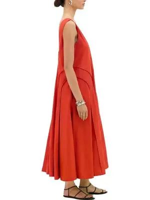 Another Tomorrow Pleated Maxi Dress Red