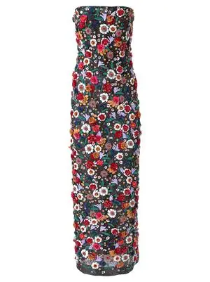 Carolina Herrera Embellished Strapless Ankle Dress - Black Multi