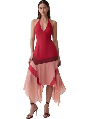 MESHKI Bettina Chiffon Halter Neck Midi Dress