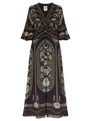 FARM RIO Daniela Ruffled Printed Embroidered Crepe Maxi Dress
