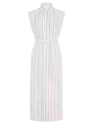 Another Tomorrow Striped Sleeveless Midi Dress White