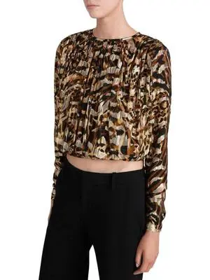 FRAME The Pleated Bubble Blouse Abstract L