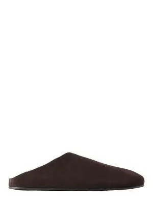 THE ROW Hudson Suede Slippers Brown