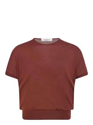 ANOTHER TOMORROW Short-sleeve Knit Top