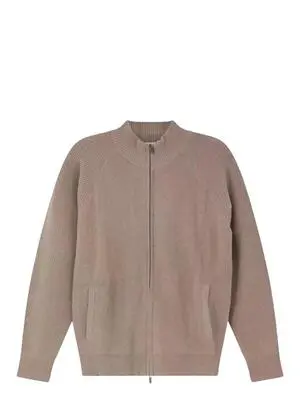 BRAMANI CASHMERE Ribbed-knit Zip-up Cardigan Neutrals