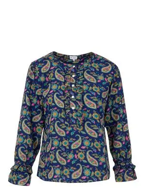 AT LAST... Meg Shirt In Navy Paisley Blue