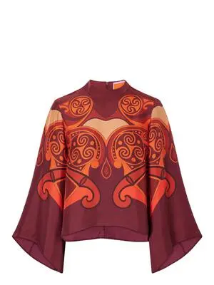 LA DOUBLEJ Make An Exit Printed Turtleneck Silk-twill Blouse