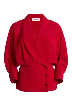 LANVIN Round-Shoulder Wrap Cotton-Linen Top Red