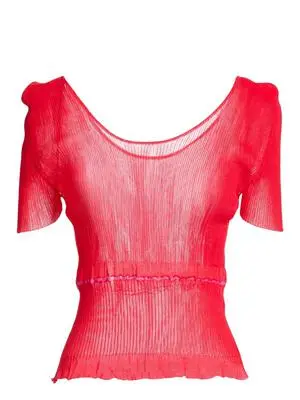 Jacquemus Solid-color Mesh Short-sleeve Top Red
