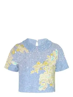 LA FUORI Mist Wisteria Sequined Top
