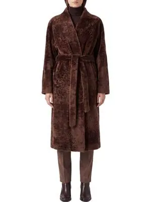 ARMA Long Shawl-collar Shearling Wrap Coat With A Tie-waist Belt
