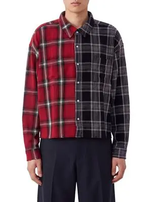 PURPLE BRAND Long-sleeved Patchwork Print Cotton Shirt With French Collar