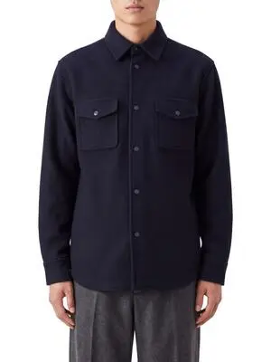 Aspesi Pure Wool Overshirt With Classic Collar And Patch Pockets Blue
