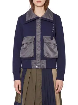 SACAI Nylon And Cotton Bomber Jacket With Sailor Collar And Elasticated Hem