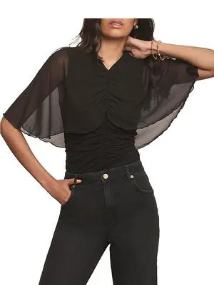 Mint Velvet Woven Cape Top - Black