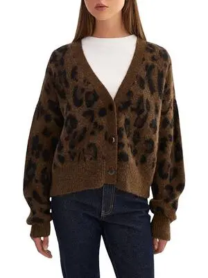 LAMARQUE Minnie Leopard Print Alpaca Blend V Neck Cardigan