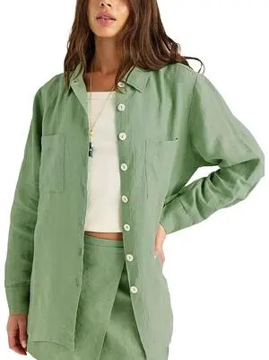 VITAMIN A Nadia Linen Button Down Shirt Sage