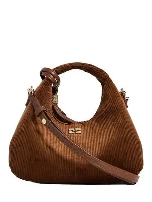 GANNI Corduroy Mini Hobo Bag Tortoise Shell