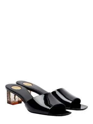 Saint Laurent Sip Patent Leather Mules - Black
