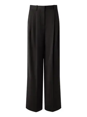 KATE HUNDLEY Exclusive Mid-Rise Double-Pleated Wool Trousers Black