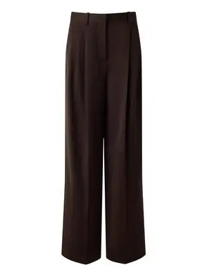 KATE HUNDLEY Exclusive Mid-Rise Double-Pleated Wool Trousers Brown