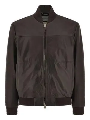 CANALI Dark Brown Nappa Leather Bomber Jacket